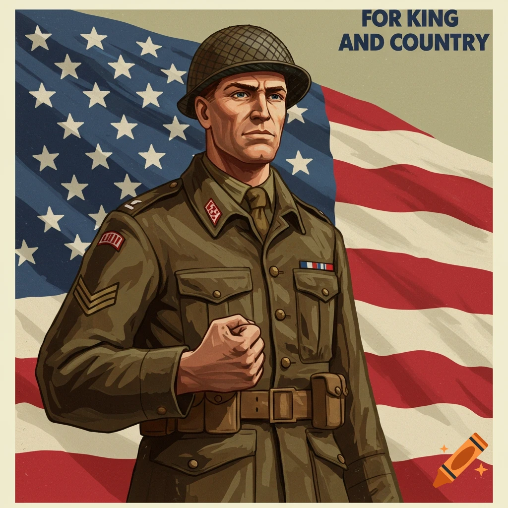 WW1 style propaganda poster illustration of a soldier in battle with ...