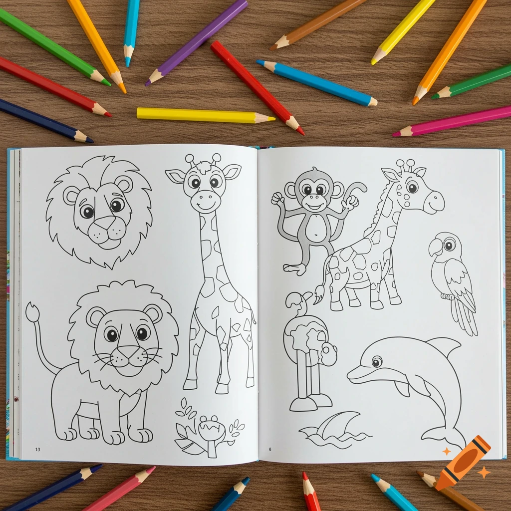 Animal coloring book cover on Craiyon