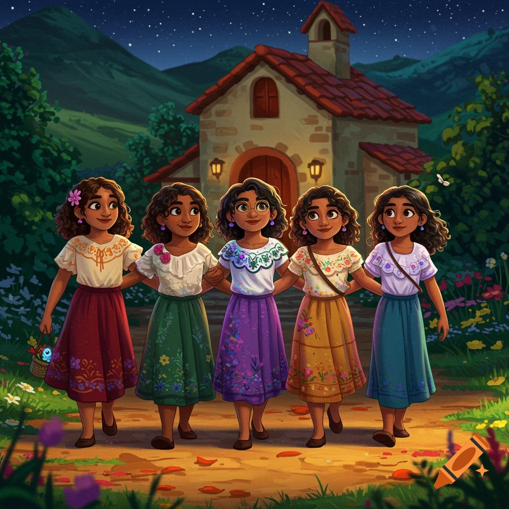 Five sisters walking home with confidence and magical accessories. on ...