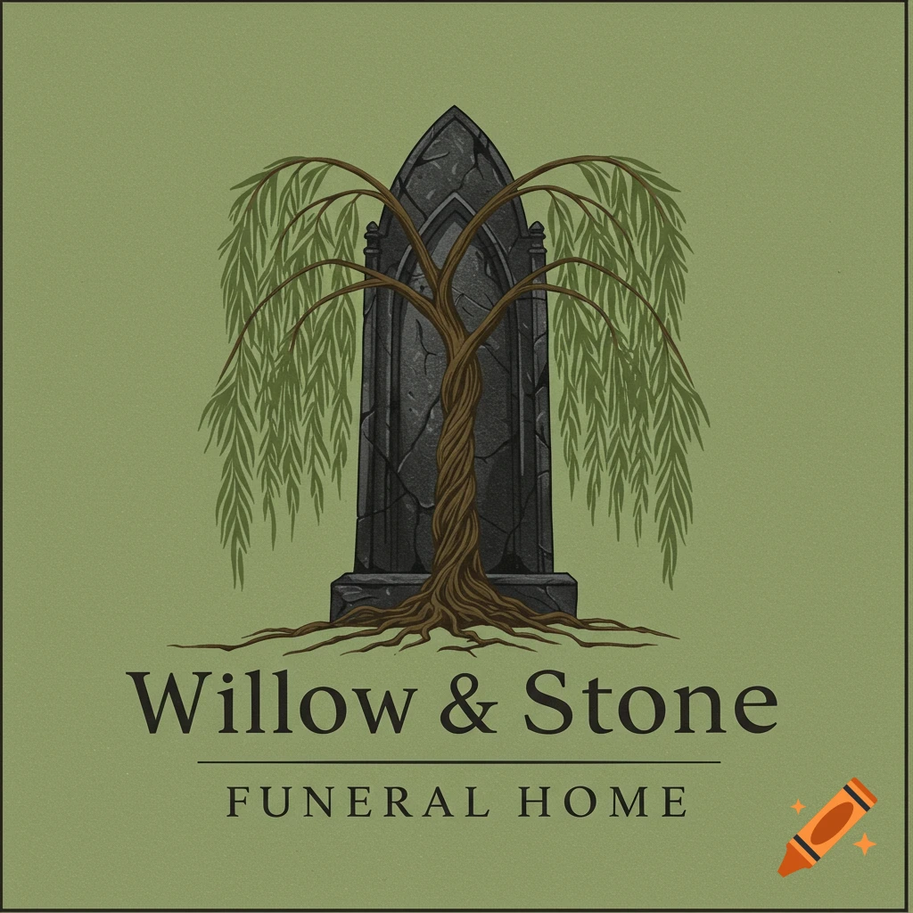Gothic-style logo featuring a willow tree growing over a gravestone ...