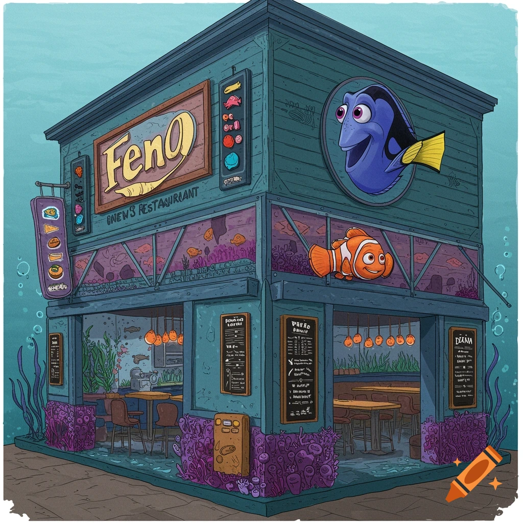 Finding Nemo and Dory themed restaurant design portfolio on Craiyon