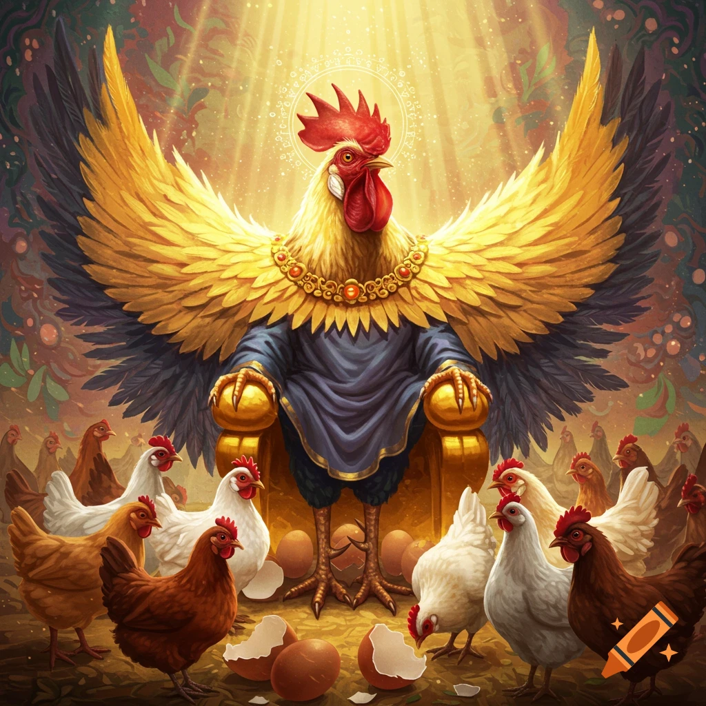 Colorful muscular rooster flexing biceps on Craiyon