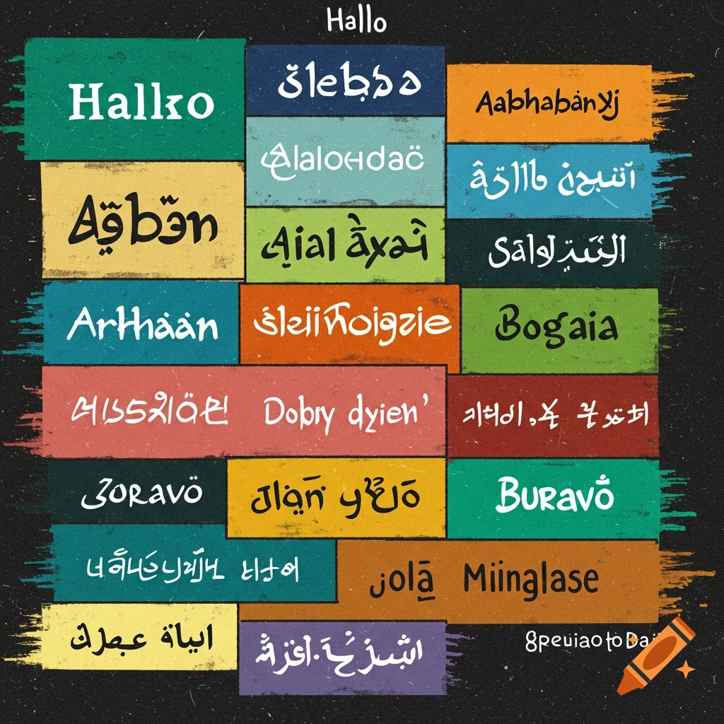 Hello in various languages on Craiyon