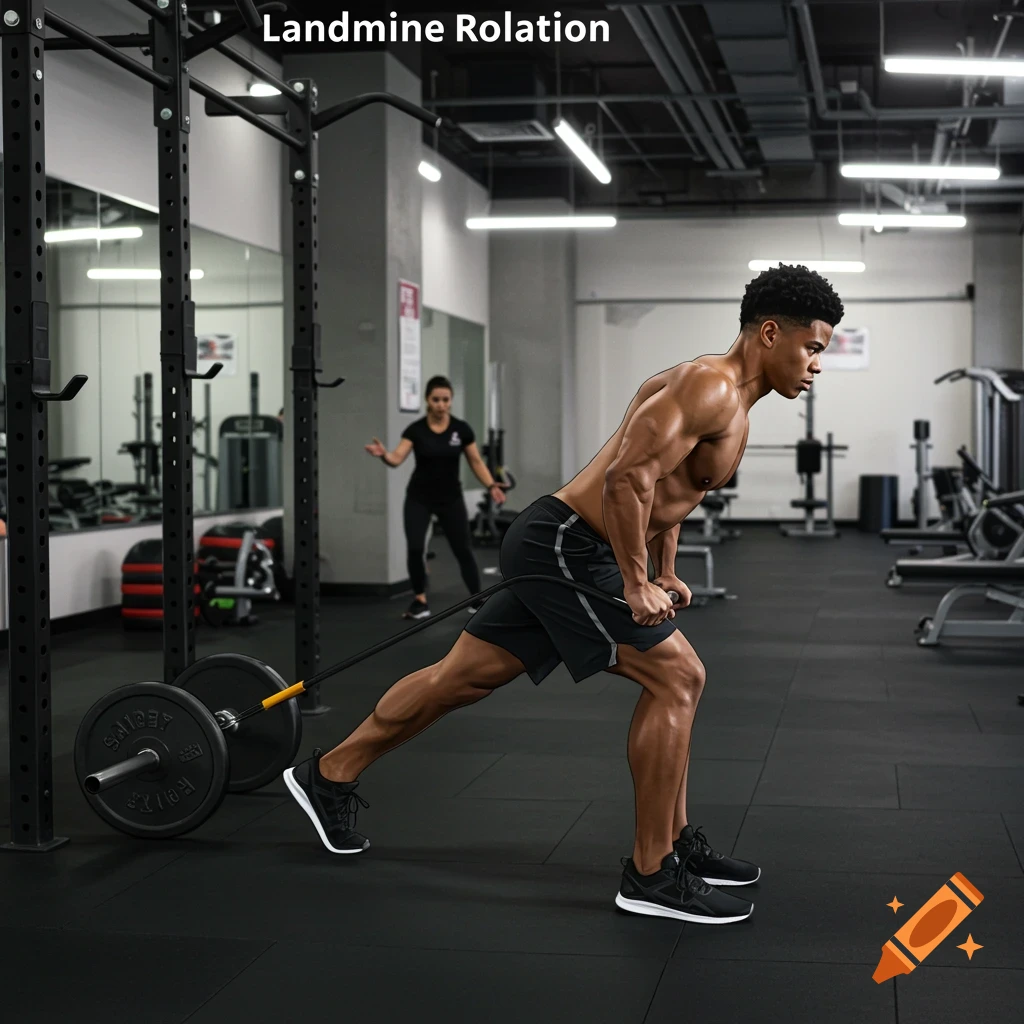 Landmine rotation exercise demonstration on Craiyon