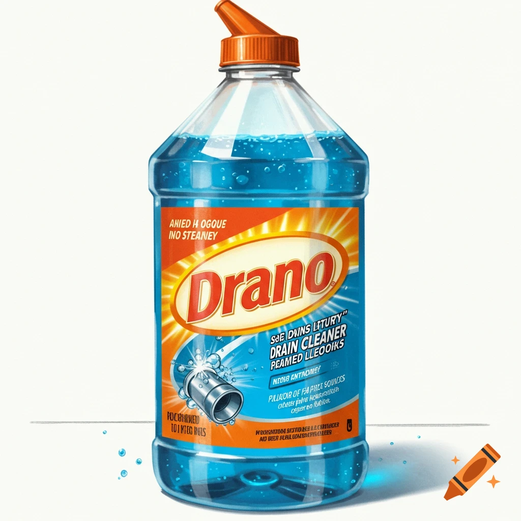 Drano drain cleaner product image and text on packaging on Craiyon