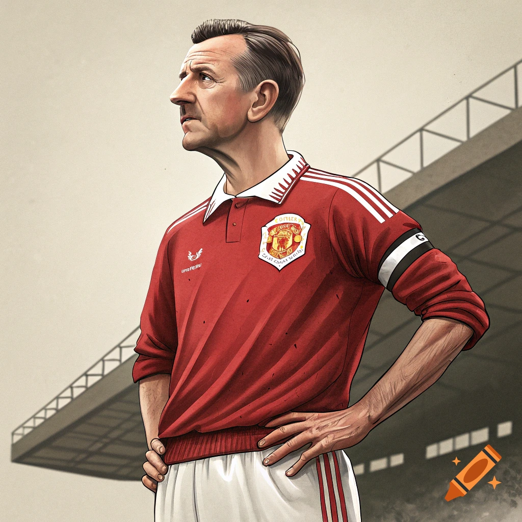 Roy Kent in a Man United kit from Ted Lasso series. Football. on Craiyon