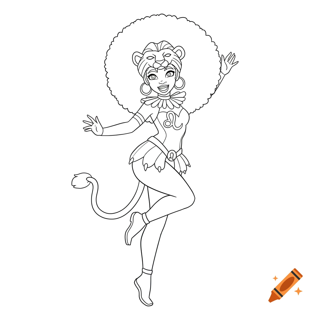 A black and white coloring page illustration of a woman dressed as the ...
