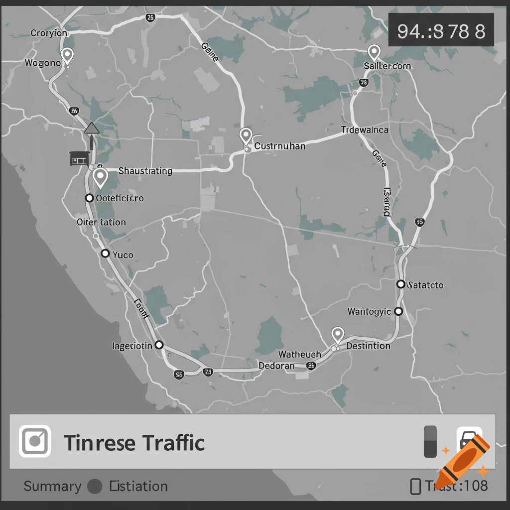 Grayscale image of traffic route time and summary with traffic icon on ...