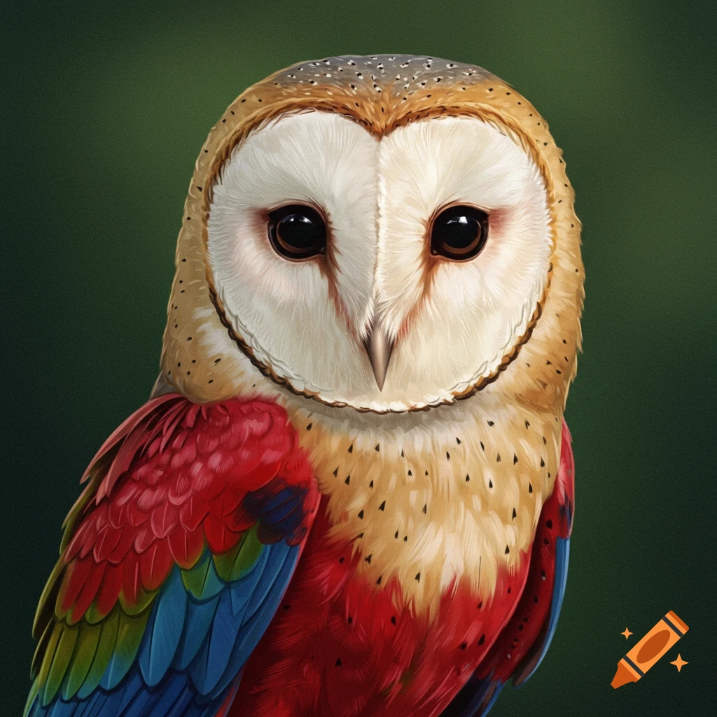 Animal hybrid of owl and macaw parrot on Craiyon