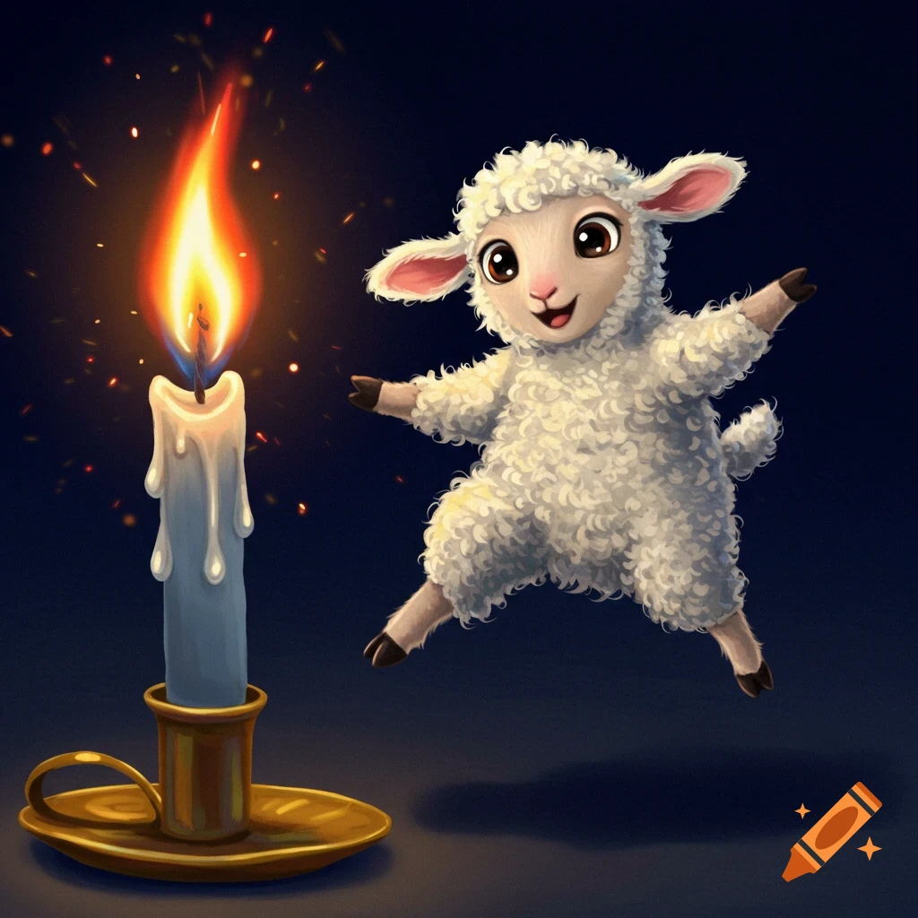 Lamb dancing in candle flame on Craiyon