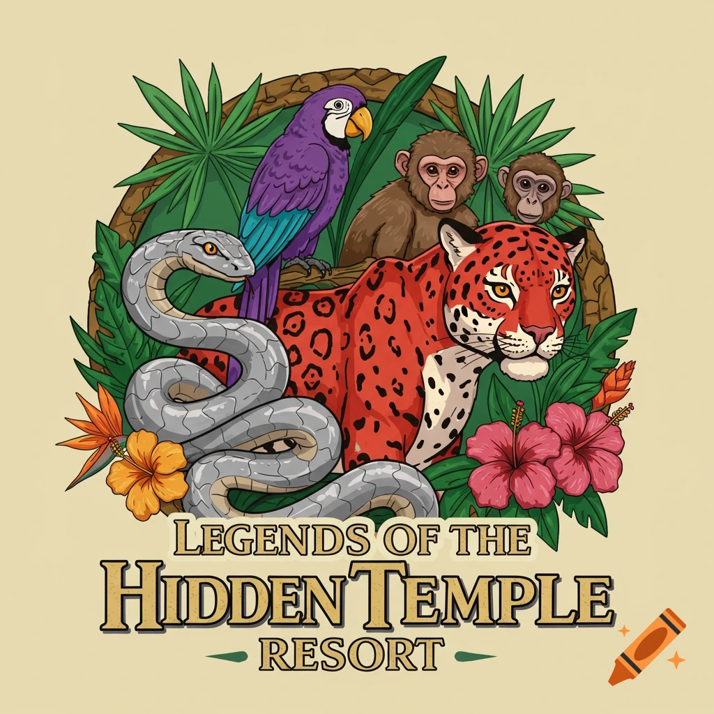 Legends of the Hidden Temple Resort logo with silver snake, purple ...
