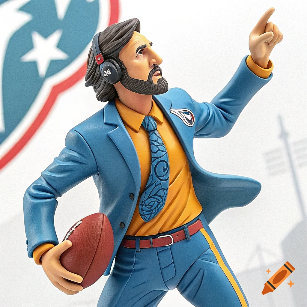 Stylized action figure of a man in a suit, holding a football and ...