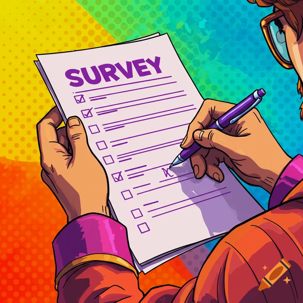 Close-up of hands filling out a survey form with a pen. on Craiyon