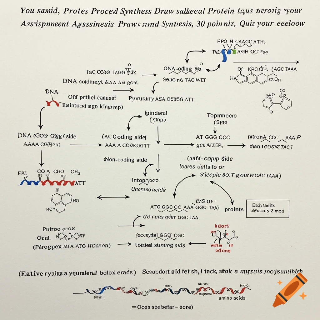 Protein synthesis assignment illustration on Craiyon