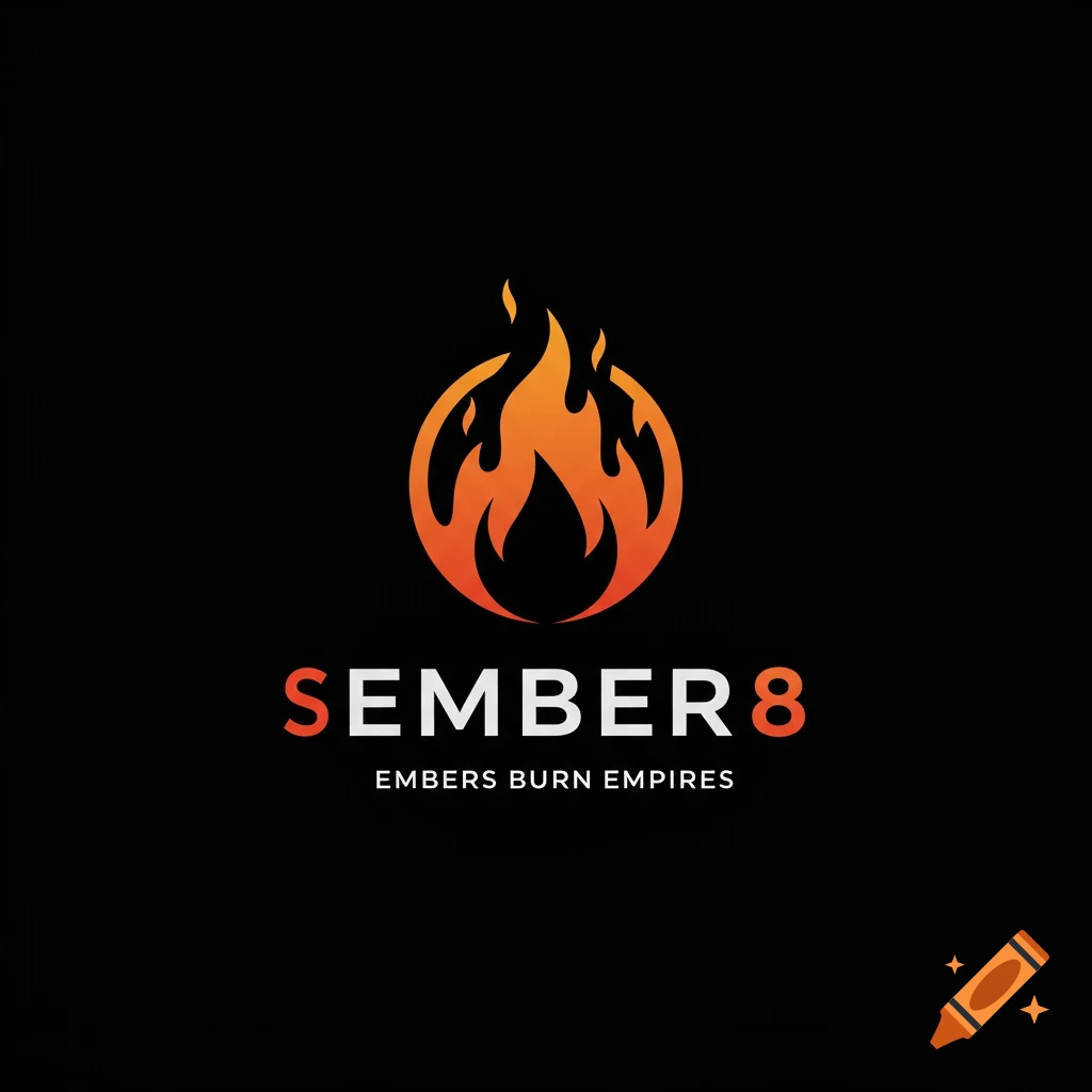 Ember 8 business logo with burning orange fire on Craiyon