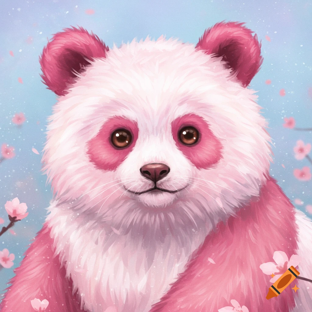 A pink and white panda with cherry blossoms. on Craiyon
