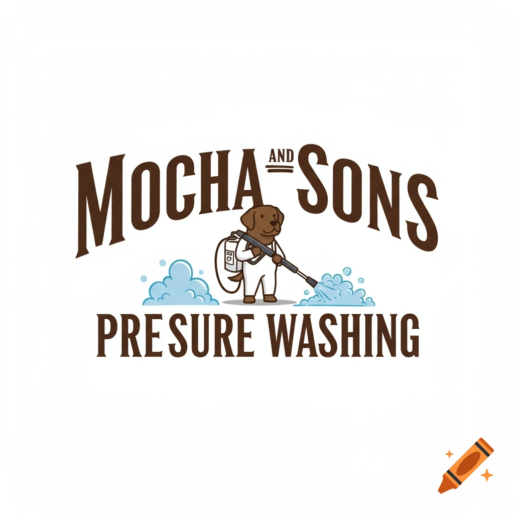 Mocha And Sons Pressure Washing logo with cartoon brown lab using ...