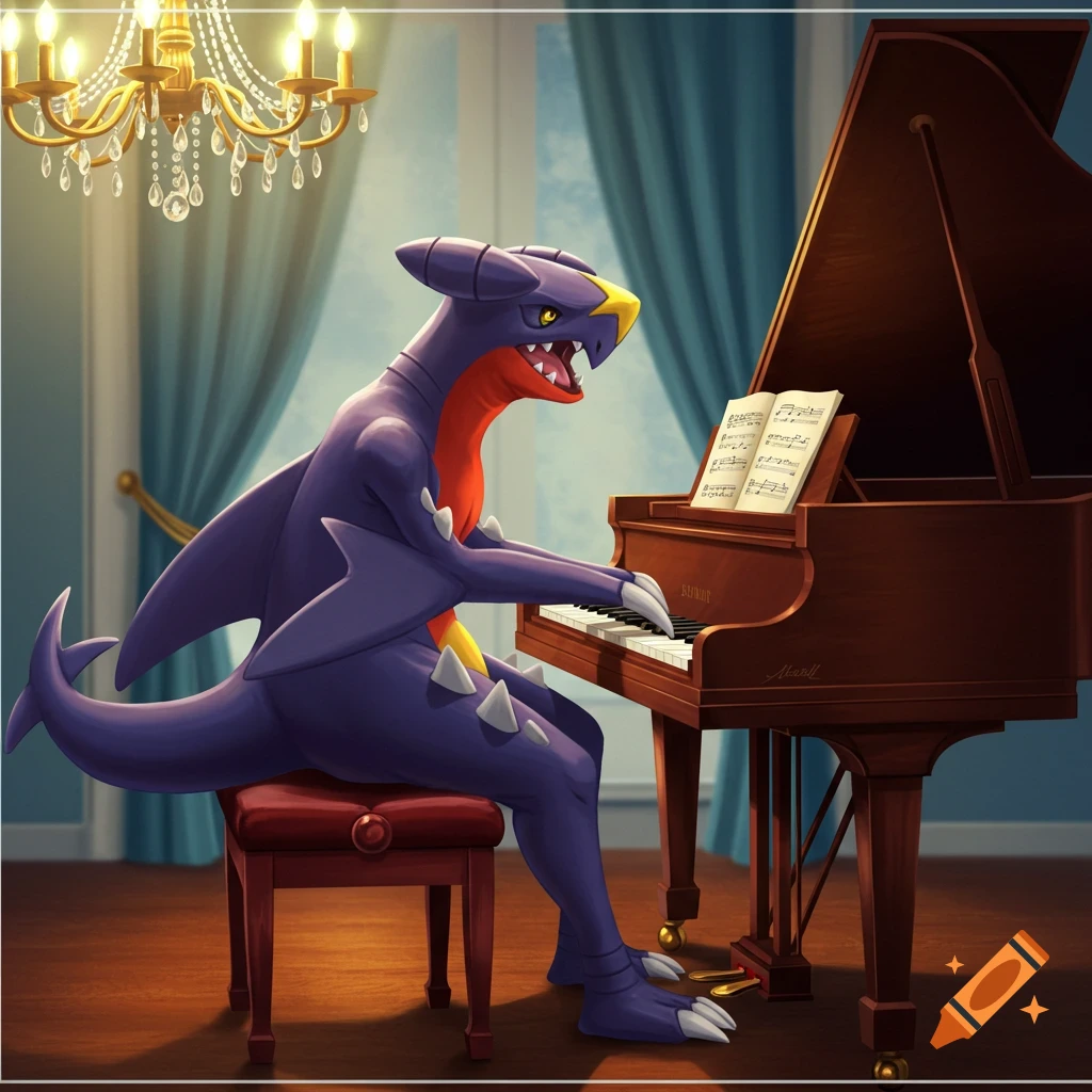 Garchomp playing piano on Craiyon