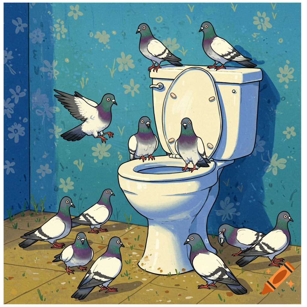 Pigeon and toilet combination on Craiyon