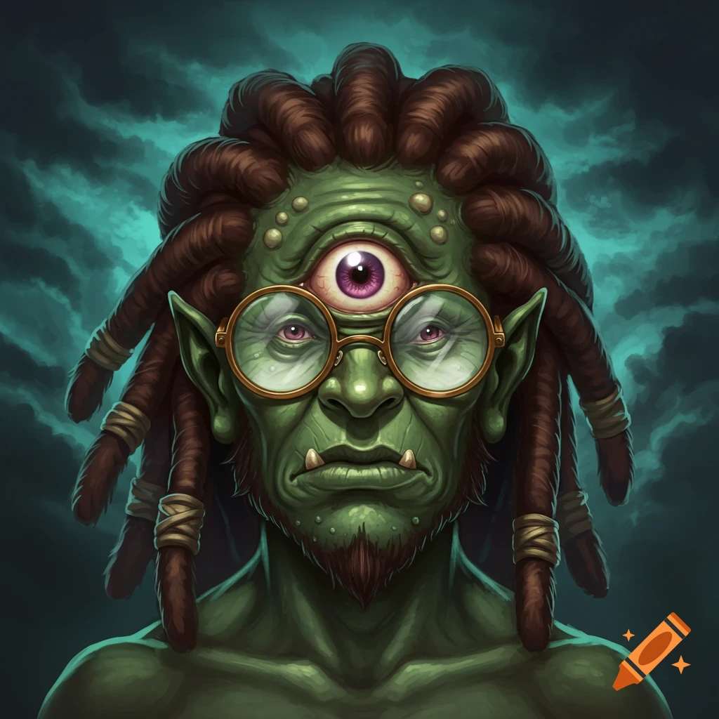Cyclops monster with one-lens glasses and dreadlocks on Craiyon