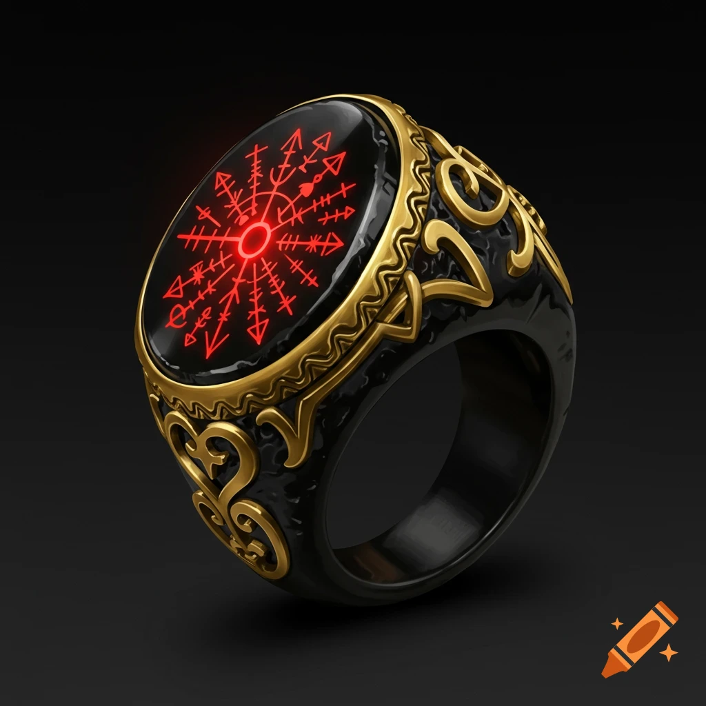Signet ring with glowing red warding glyph on Craiyon