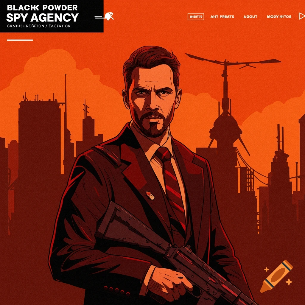 Modern spy agency banner in gritty graphic novel style on Craiyon
