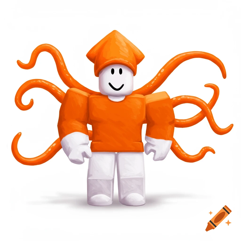 Roblox avatar with orange squid tentacles and hat on Craiyon