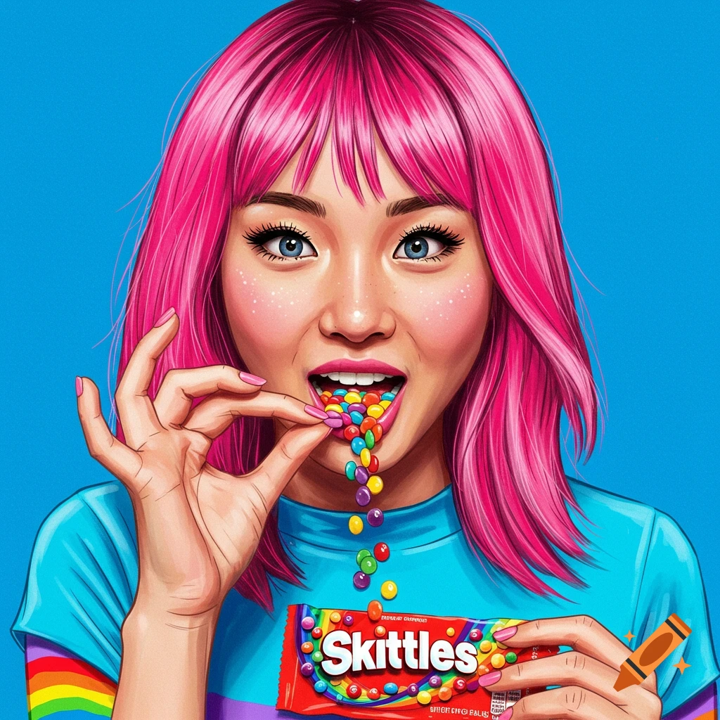 A person eating Skittles on Craiyon