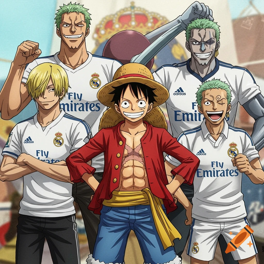 Anime characters from One Piece (Luffy, Zoro, Sanji, and others ...