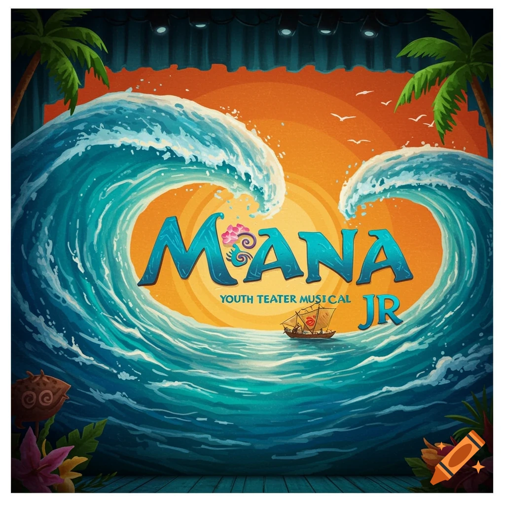 Moana Jr. youth musical logo with Polynesian elements on Craiyon