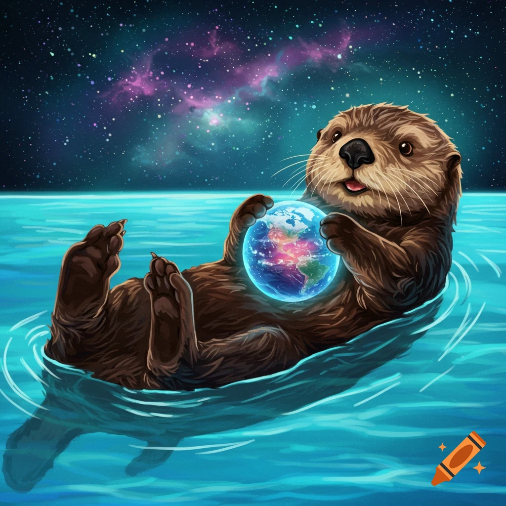 An illustration of an otter sitting in a small ice cave in a snowy ...