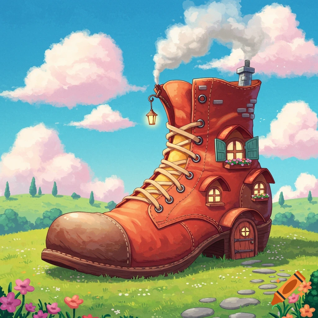 Red rain boots in a meadow on Craiyon