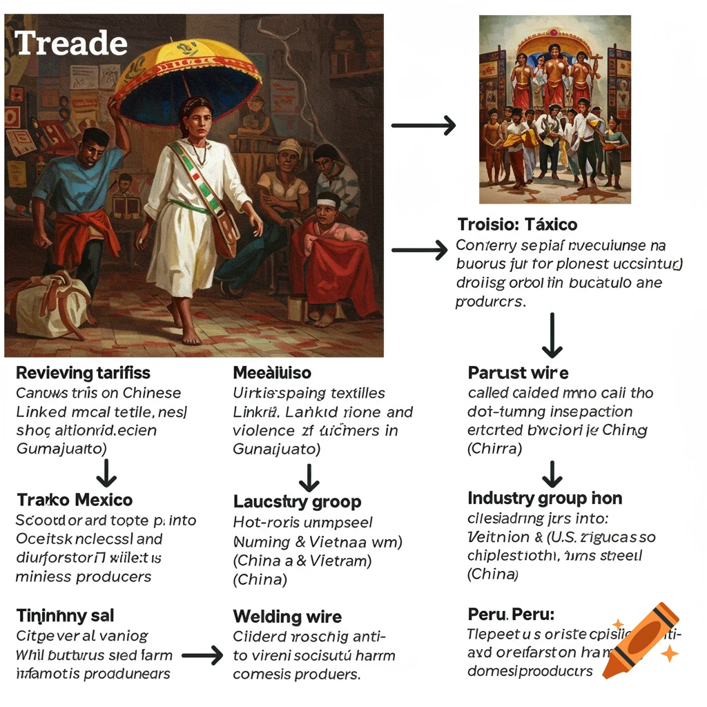 Trade relations diagram between Mexico, China, Peru, and the U.S. on ...