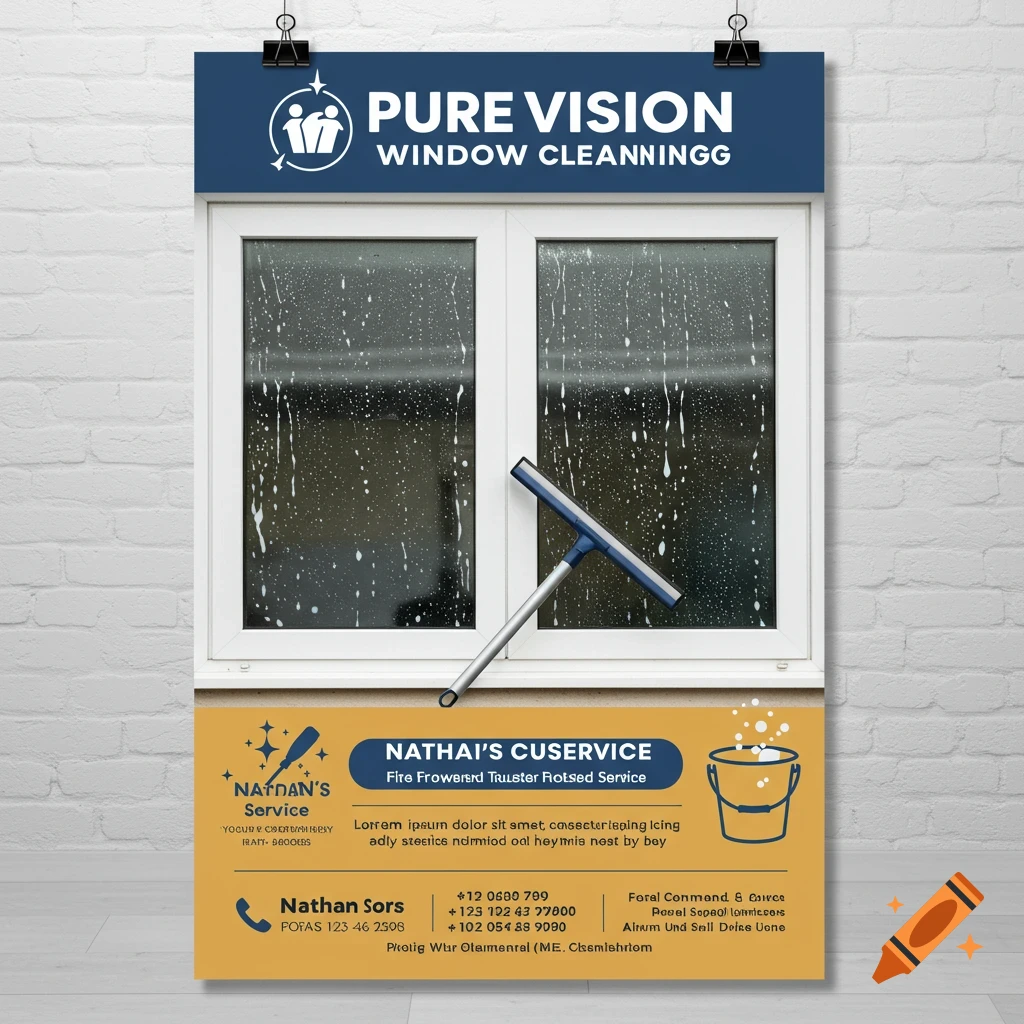 Flyer design for Pure Vision Window Cleaning with text emphasis on Craiyon