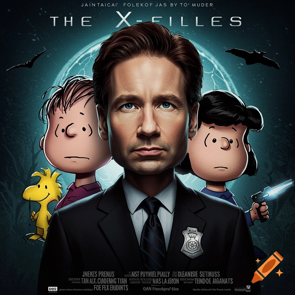 The X-Files and Peanuts crossover movie poster in a hand-drawn style ...