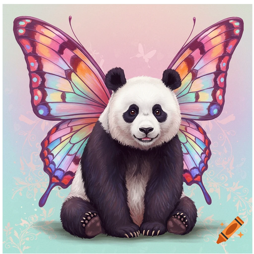 Panda with butterfly wings on Craiyon