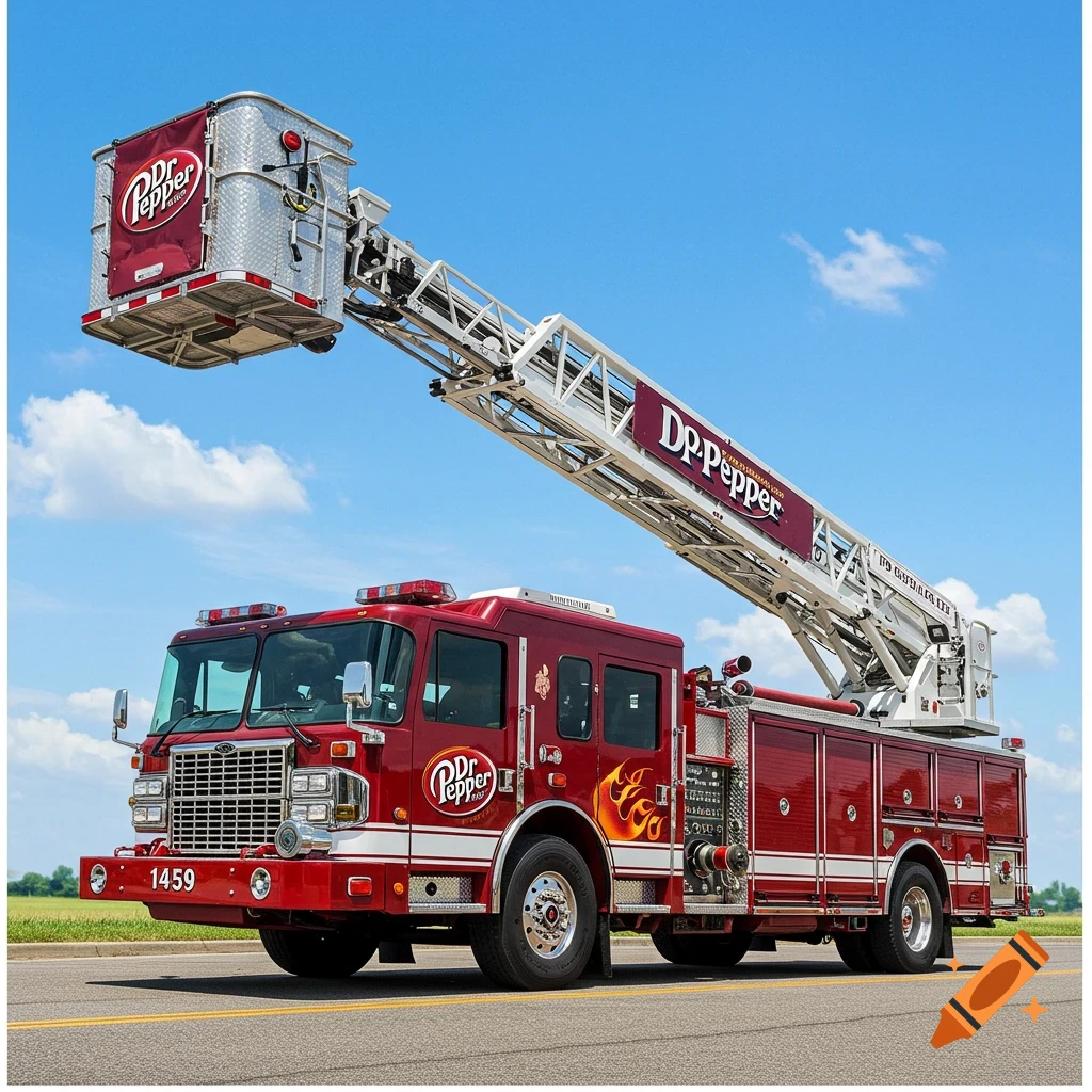 Dr Pepper fire truck with a ladder on Craiyon