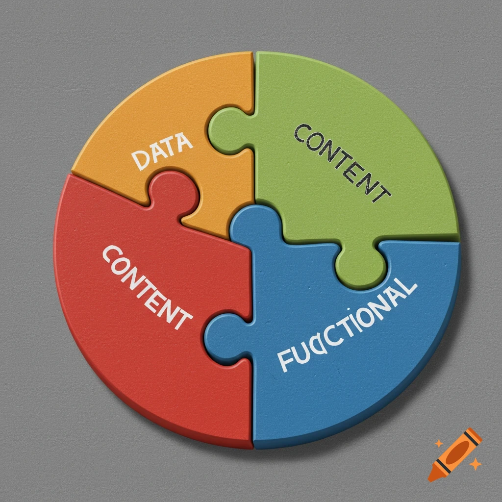 3-piece puzzle forming a circle with "Data", "Content", and "Functional ...