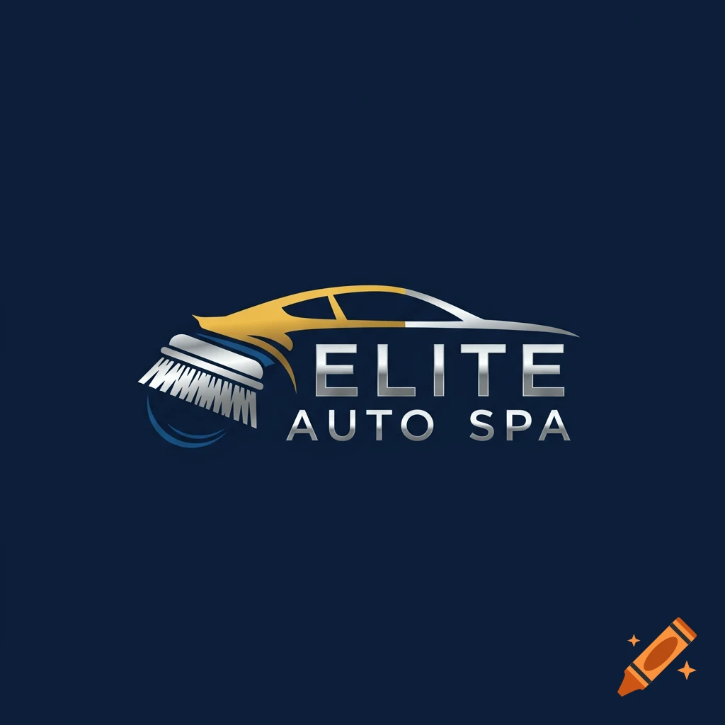 Logo for Elite Auto Spa featuring a car silhouette, a brush, and the ...