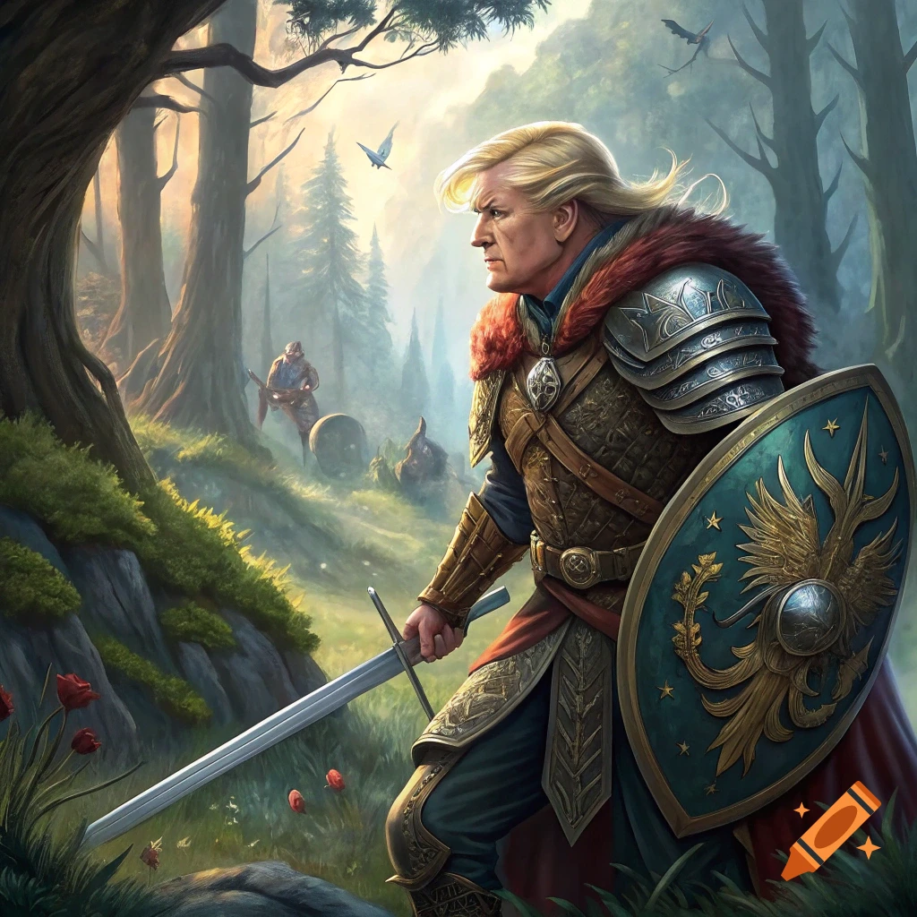 Fantasy art style painting of a warrior in armor with sword and shield ...