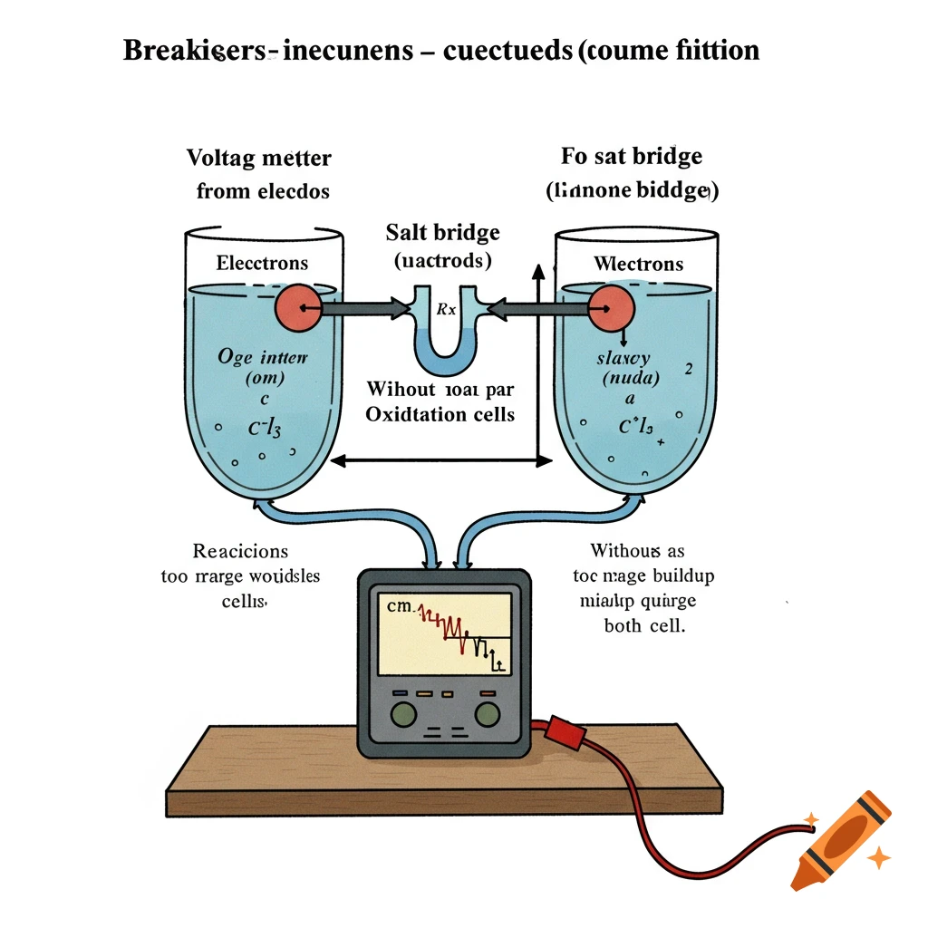 Voltaic cell diagram with electrodes, solution, salt bridge, and ...