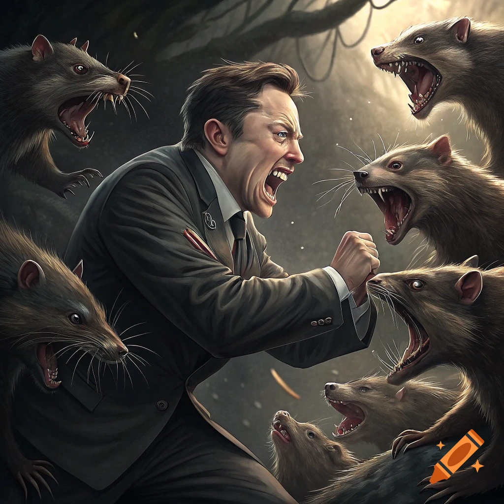 Elon Musk attacked by feral Elon Muskrats on Craiyon