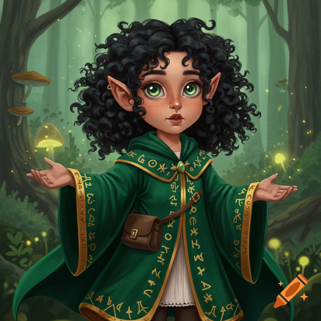 A young fantasy character with pointy ears in a hooded robe holds a ...