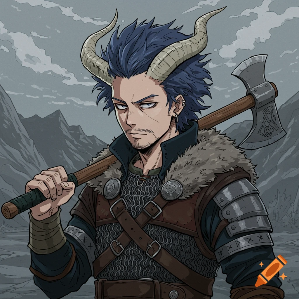 Adventure Time style character in armor with horned helmet and axe on ...