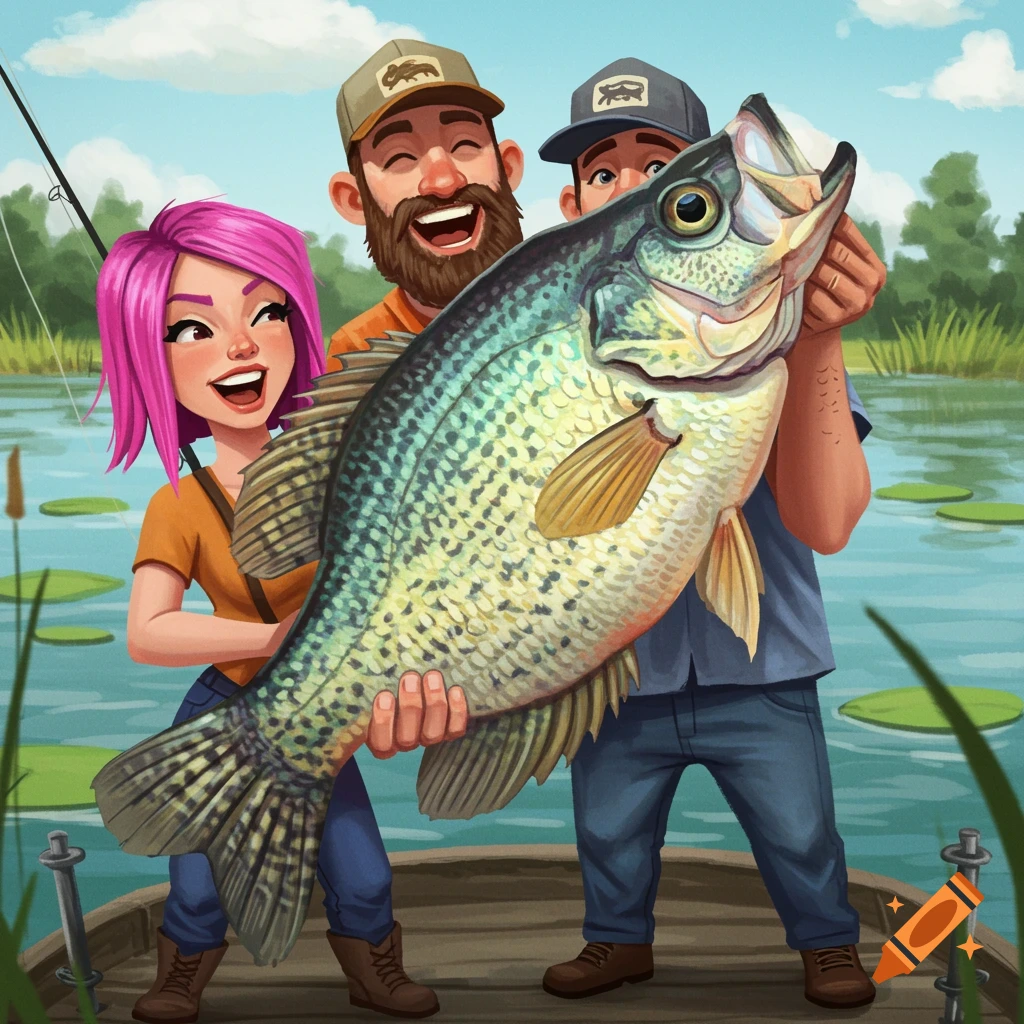 Men weigh a large bass at a fishing tournament weigh-in, painterly ...