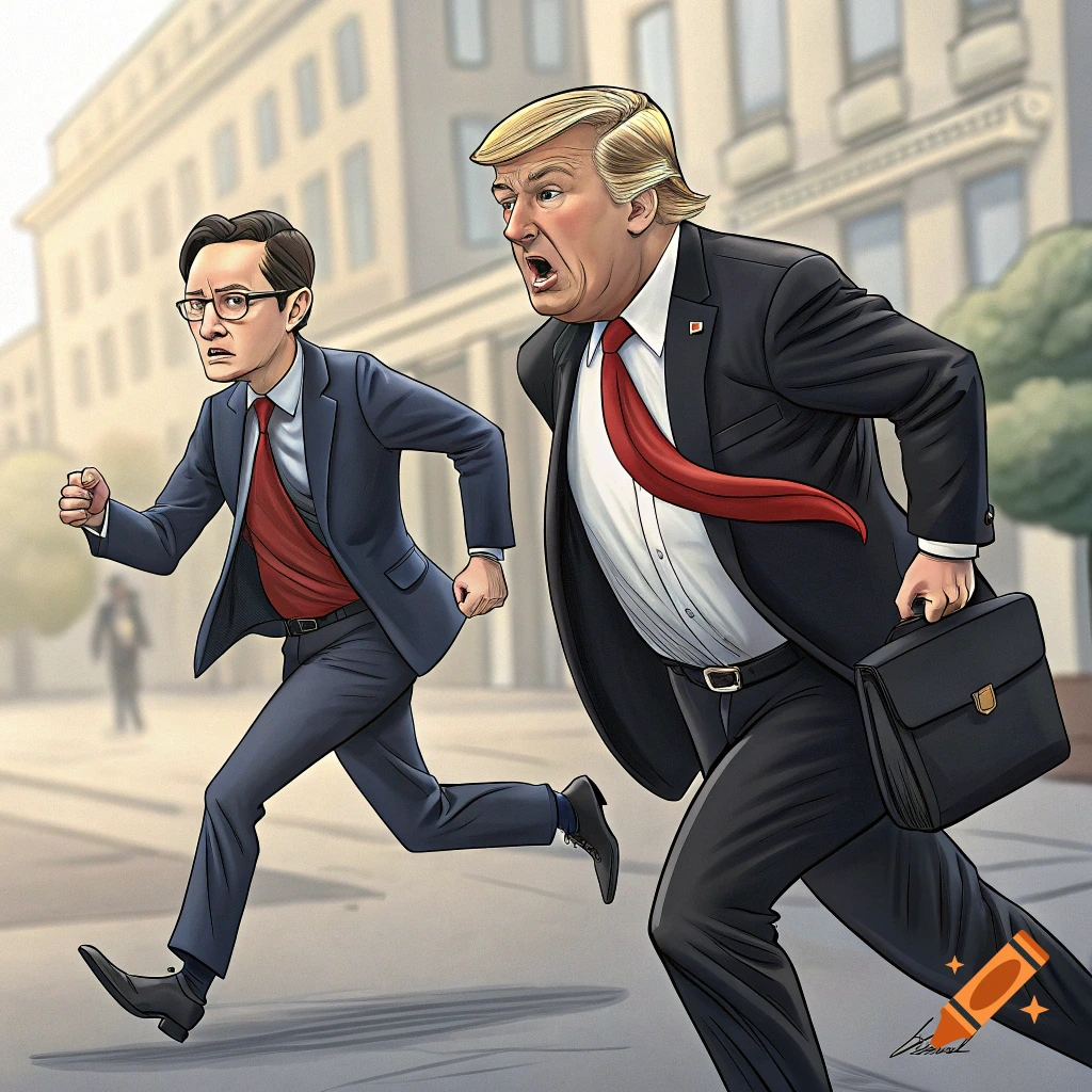 Pierre Poilievre Running Away From Donald Trump created on Craiyon