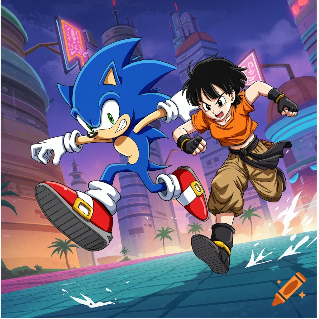 Chi Chi from Dragon Ball Z fights a genie in an anime style arena. on ...