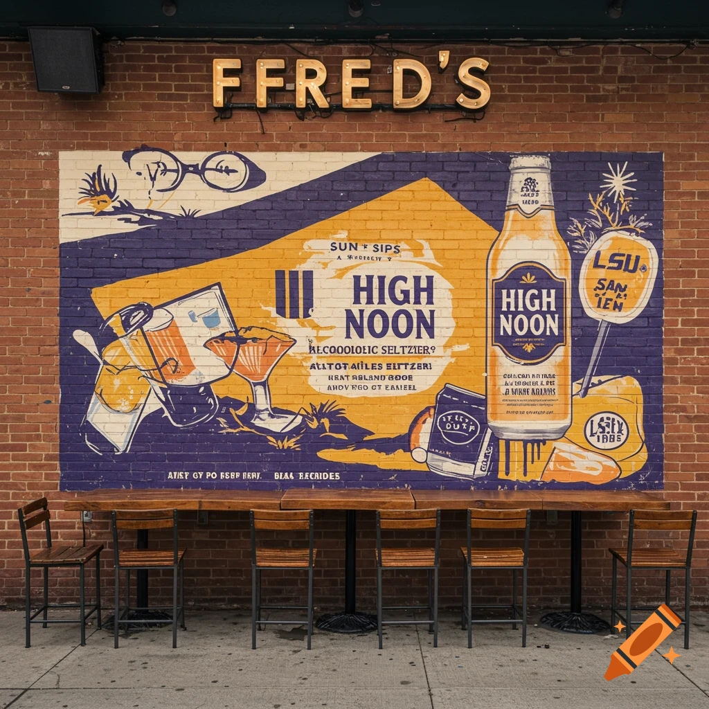 Wall art of High Noon seltzers for Freds bar, Louisiana LSU theme on ...