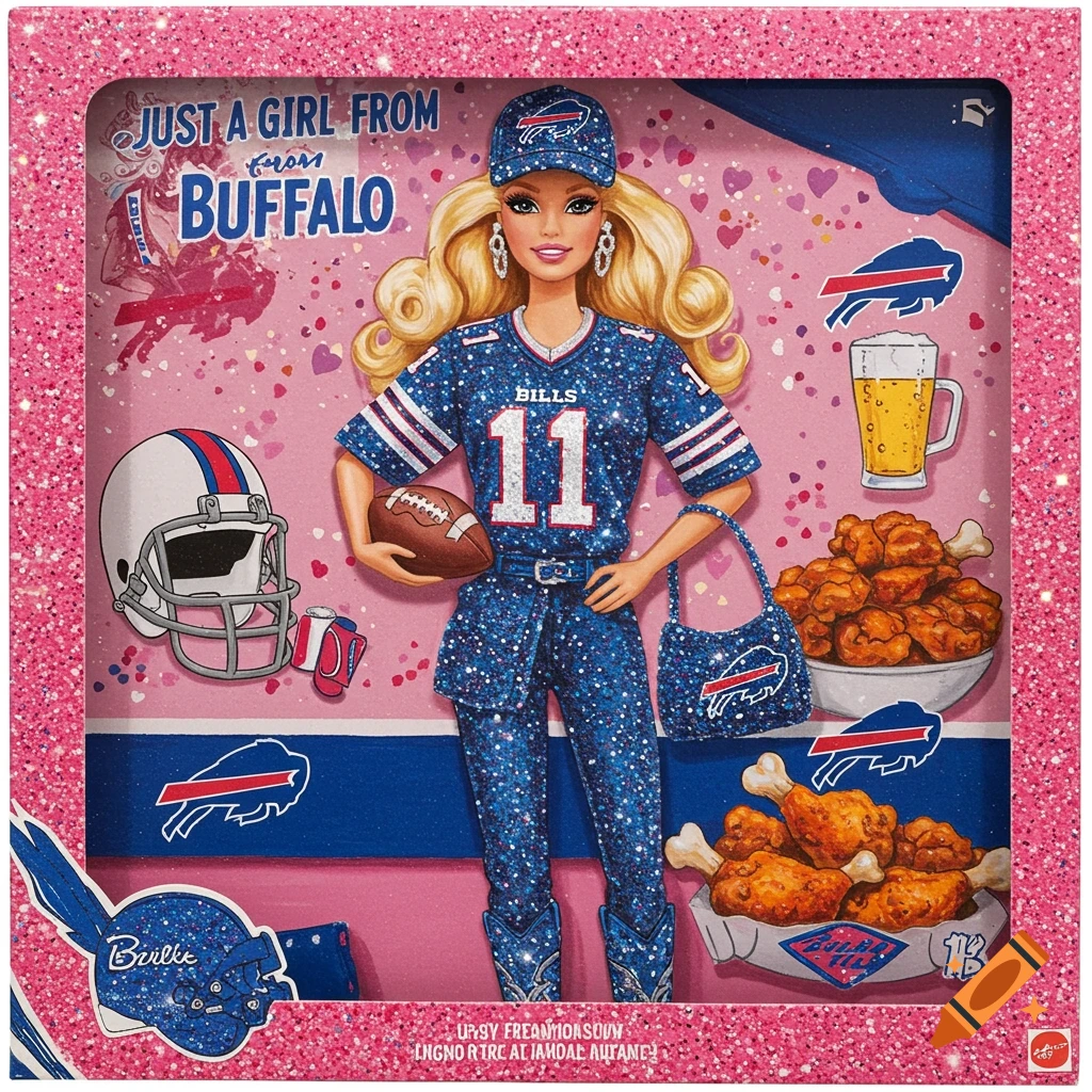 Barbie as a Buffalo Bills fan with jersey, hat, purse, football, cowboy ...