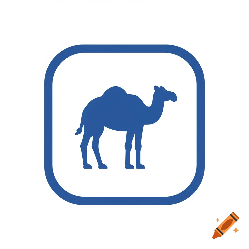 Blue camel silhouette icon in a blue square frame on Craiyon